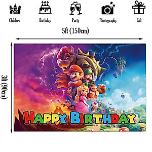 Mario 2023 Party Backdrop, Mario 2023 Backdrop for Birthday Party Decorations Mario 2023 Party Themed Backdrops for Party Supplies Mario Bros. 2023 Backdrop 5x3ft Mario Bros.