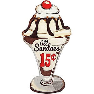 Open Road Brands Ice Cream Sundae Metal Sign - Vintage Diner Ice Cream Sign for Home Decorating - All Sundaes 15 Cents