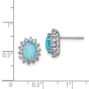 925 Sterling Silver Cabochon Lab Grown Created Blue Opal Cubic Zirconia CZ Stud Earrings