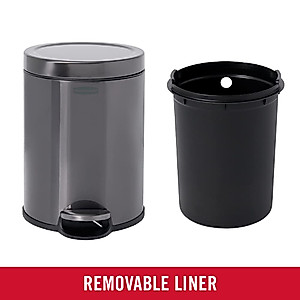 Rubbermaid Stainless Steel Round Step-On Trash Can, 1.6-Gallon, Charcoal, Wastebasket with Lid for Home/Bathroom/Kitchen/Office