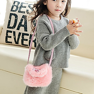 Kids Girls Toddlers Lovely Bowknot Hairy Mini Shoulder Bags Crossbody Bags Cell Phone Case Holder Small Purse Clutch Cross Body Handbags for 1-5 Yrs, Great for Birthday Christmas