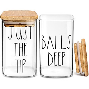 ALPIRIRAL Qtip Holder, Glass Cotton Ball and Qtip Holder Set , 2Pcs 10 Oz Qtip Dispenser with Bamboo Lids Cotton Swab Holder, Bathroom Canister Accessories Storage Organizer, Farmhouse Bathroom Decor