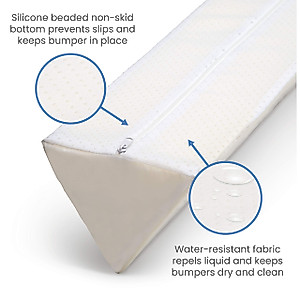 Delta Children Extra Long Foam Bedrail Bumper - Guardrail for Toddlers & Kids with Water-Resistant, Non-Slip & Machine Washable Cover - 1pk, White