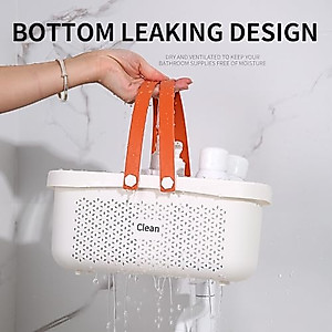 HAPPY MOTTE Plastic Portable Shower Caddy Basket, Bathroom Shower Caddy Tote With Handle For Collage Dorm Camp Travel -White