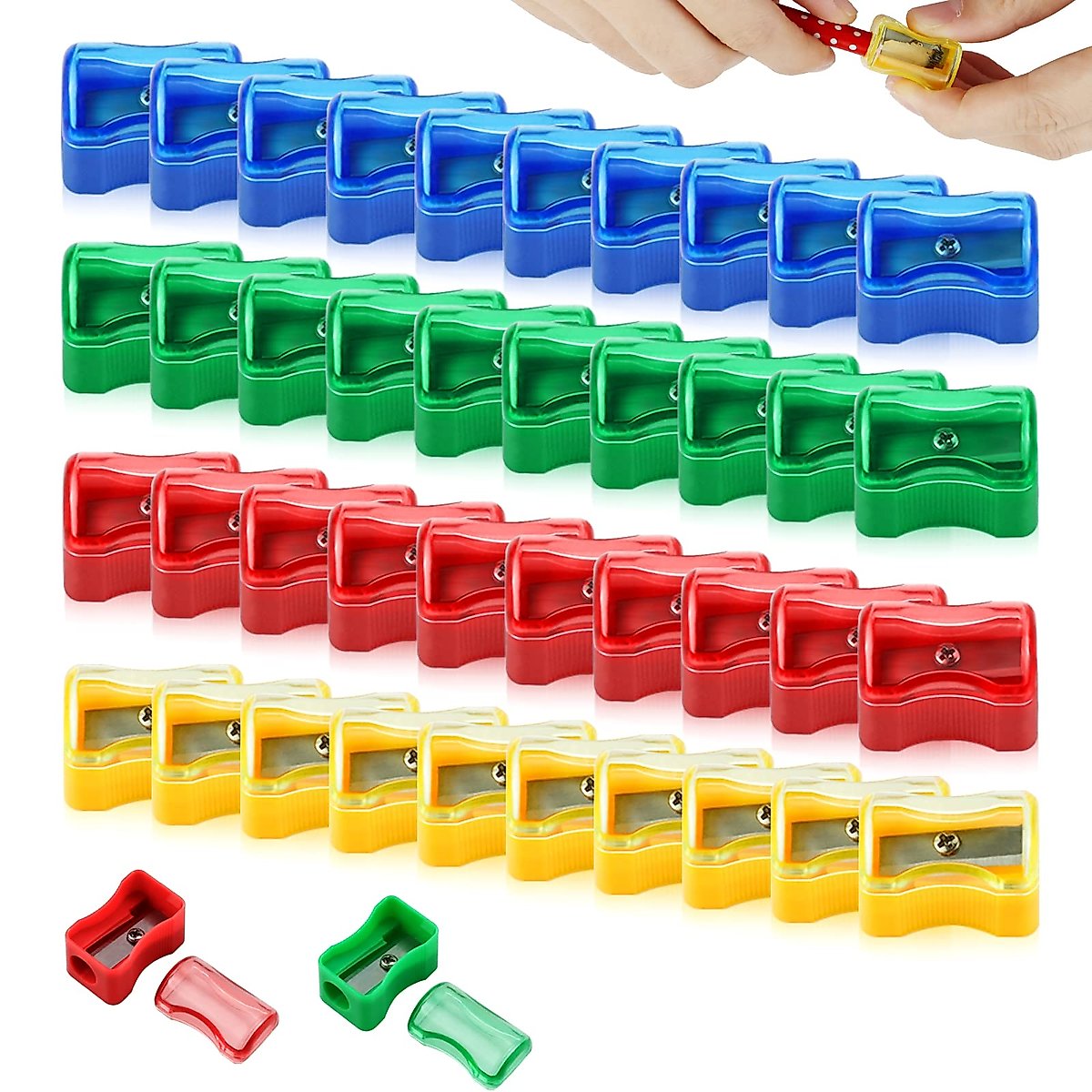 Faxco 96 PCS Coloured Plastic Pencil Sharpener，Kids Plastic Manual Pencil Sharpener with Cap Bulk Set，Plastic Manual Pencil Sharpener，Mini Handheld Sharpener with Lid