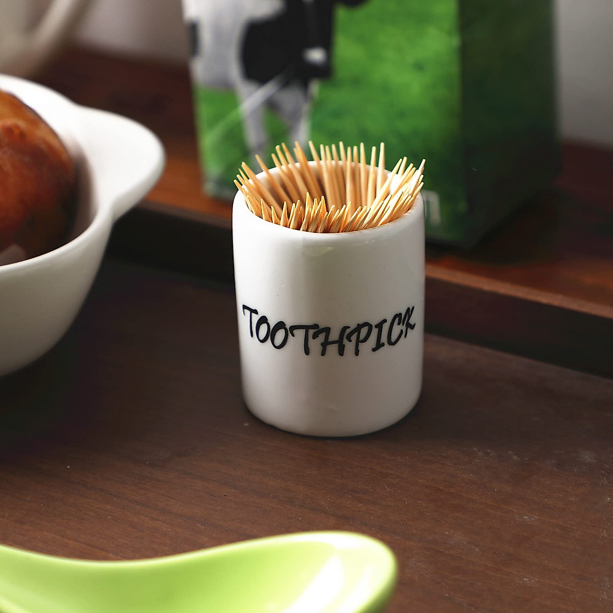 LEETOYI Ceramic Toothpick Holder Dispenser, Set of 2, White