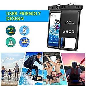 MoKo Floating Waterproof Phone Pouch [2 Pack], Floatable Phone Case Dry Bag with Lanyard Sponge Compatible with iPhone 14 13 12 11 Pro Max X/Xr/Xs/SE 3, Galaxy S21/S20/S10/S9, Black+Black