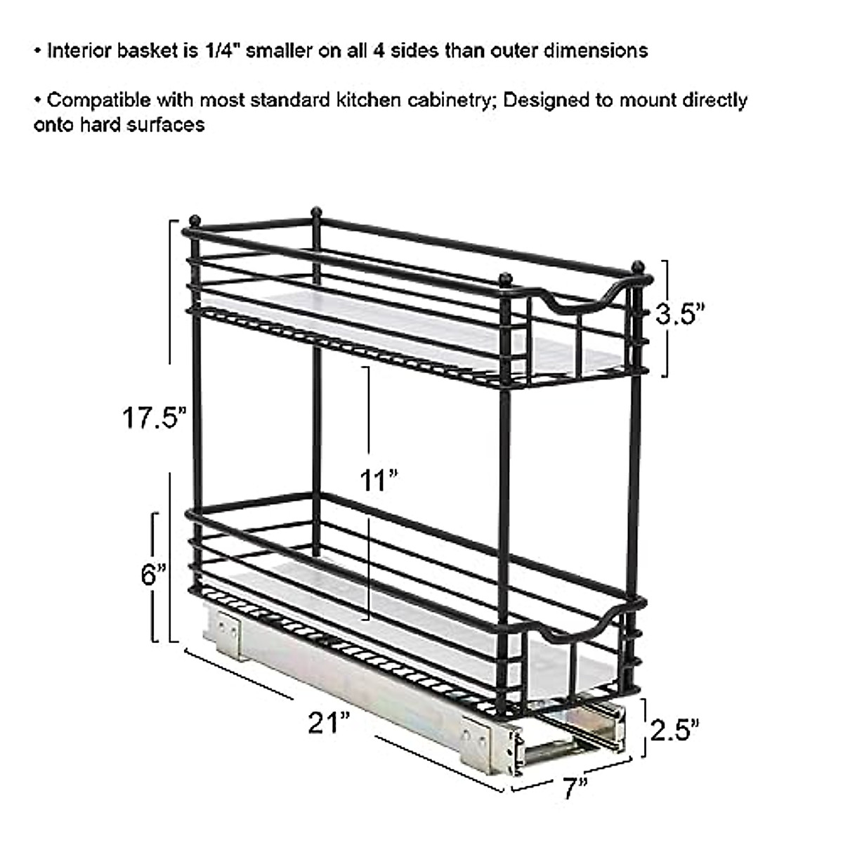 Household Essentials Glidez Multipurpose Steel Pull-Out/Slide-Out Storage Organizer with Plastic Liners for Under Cabinet Use - 2-Tier Design - Fits Standard Size Cabinet or Shelf, Black