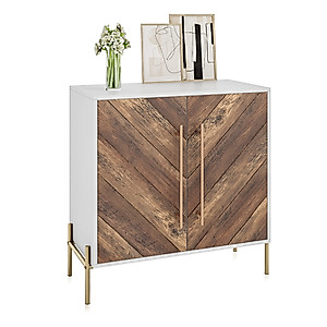 BELLEZE Set of 2 Sideboard Buffet Cabinet with Doors & Adjustable Shelves, Kitchen Storage Cabinet, Modern Accent Cabinet for Entryway, Living Room, or Bedroom, Storage Credenza - Harper (Rustic Oak)