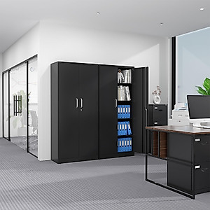 Metal Garage Storage Cabinet, Locking Garage Tool Cabinet, 71"Tall Steel Storage Cabinets with Doors and Adjustable Shelves, Locker Black Metal Tool Cabinets for Garage, Home Office, Assembly Required