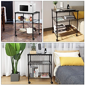 HUANUO Printer Stand, 3 Tier Printer Cart for Storage, Printer Table Holds up to 200lbs, Multifunctional Metal Utility Shelves, Workspace Desk Organizer, Rolling Cart for Home & Office Use, HNPS01