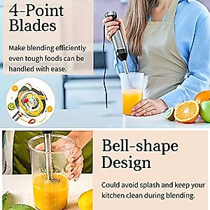 YIOU Immersion Blender, Ultra-Stick Hand Blender Variable Speed Stick Blender 500 Watt Heavy Duty Copper Motor Brushed 304 Stainless Steel for Soups Sauces and Smoothie, Set Midnight Black