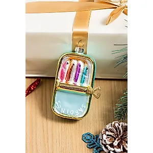 2 Pack Glass Sardine Tin Christmas Ornaments for Christmas Tree Decorations, Hanging Decorative Hand Painted Blown Glass Sardine Can Canned Fish Seafood Ornaments