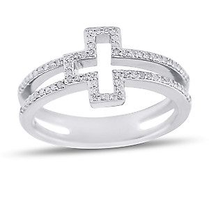 Belantina 1/5 Carat Diamond Sideways Cross Ring for Women in 14k White Gold (H-I, I1-I2, cttw) Size 9