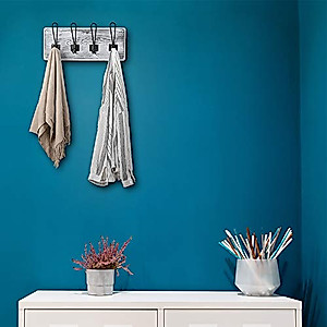 Key Holder for Wall Set of 2, Wall Mounted Coat Racks Wood Rustic Hat Holder with 4 Hooks, Towel Hook Hanger for Entryway Living Room Bedroom Kitchen Bathroom (Gray White)