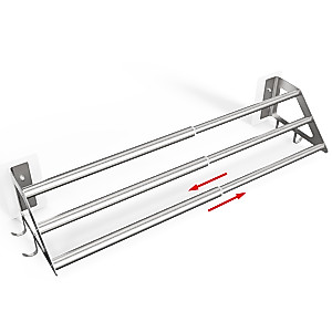 13.5-24 Inch Adjustable Towel Rack with Adhesive Wall Screws for Bathroom, Wall Mount Towel Bar Holder, Bath Towel Shelf Hanger with Movable Hooks, 3-Tiers Ladder Towel Rails, SUS 304 Stainless Steel