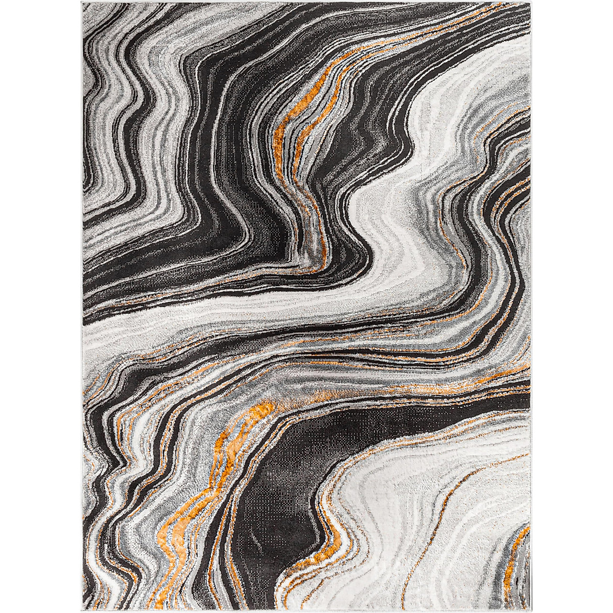 Well Woven Werrick Grey & Gold Striated Marble Pattern Area Rug (5'3" x 7'3")