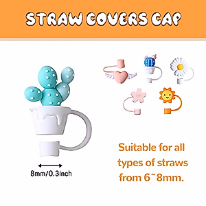 YEJAHY 6Pcs Silicone Straw Cover, Dust-Proof Straw Plugs, Reusable Drinking Dust Caps, Cute Straw Covers Protector, Drinking Straw Tips Lids (Flower)