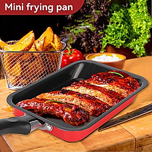 Omelette Pan, Tamagoyaki Pan Nonstick Frying Pan Griddle Pan Skillet with Spatula Nonstick Carbon Steel Egg Frying Pan Japanese Omelette Pan with Kitchen Cooking Tools (7.1 X 4.9 X 0.8in)