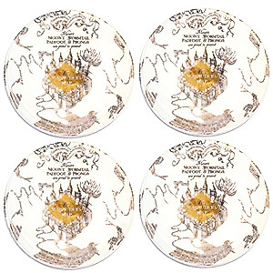 Harry Potter Coasters, Set of 4 Marauders Map Ceramic Coaster Set â€“ Protect Tables from Drink Cups and Glasses â€“ Perfect Harry Potter Gifts for Women and Men â€“ White with Gold Plated Design