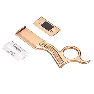 Yintal Men Shaving Straight Razor,Barber Tools Salon Manual Shaver Beard Hair Trimmer razors,Metal Replaceable Blades Clipper Holder (Gold)