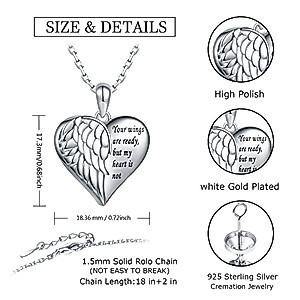 Cremation Jewelry Urn Necklace for Ashes,925 Sterling Silver Heart Shape Angel Wing Pendant for Ashes of Loved Ones Memorial Ashes Keepsake Necklaces for Human Women Dog Pet, Sterling Silver, not know