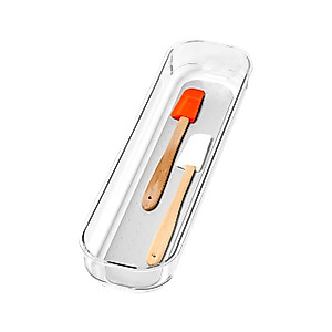 madesmart Antimicrobial Clear Soft Grip 14 x 4 Bin Non-Slip, Drawer, Multi-Purpose Home Organization, EPA Certified, 14" x 4", Light Grey