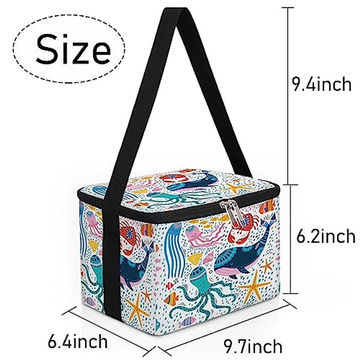 Jellyfish Whale Octopus Lunch Bags for Women Men 9 Cans, Hot & Cold Food Delivery Bag Insulated Grocery Bag Insulated Lunch Box Marine Inhabitants Cooler Bag for Office Work Picnic Beach