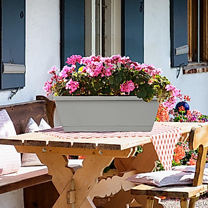 Lysjtsr 12Pcs 17Inches Rectangle Planter Box with Drainage Holes and Trays Plastic Planters Flower Boxes Pots for Indoor Outdoor Plants Patio Garden Home Decor Porch Yard (Gray)