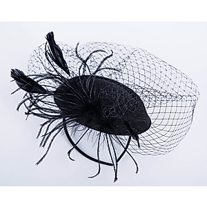 Cizoe Fascinators Hats 20s 50s Hat Pillbox Hat Cocktail Tea Party Headwear with Veil for Girls and Women(1-B1-black)