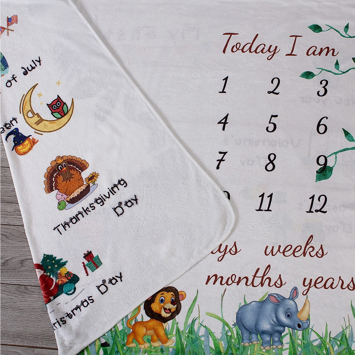 vmaisi Baby Milestone Blanket Gifts - Newborn Boy & Girl Monthly Year Infant Growth Blankets Nursery Swaddling Blankets (Green Animals, Double Printed)