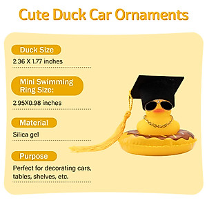 wonuu Swim Ring Rubber Ducks with Mini Diamond Glasses Hat Necklace for Cars Dashboard Decorations Car Accessories Toy Duck Car Ornament