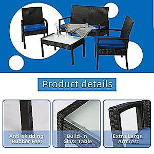 KAWIVAST 4 Pieces Patio Furniture Set, Wicker Patio Furniture Sets, PE Rattan Outdoor Furniture, Outdoor Conversation Sets, Deck Furniture Sets, All-Weather Patio Furniture