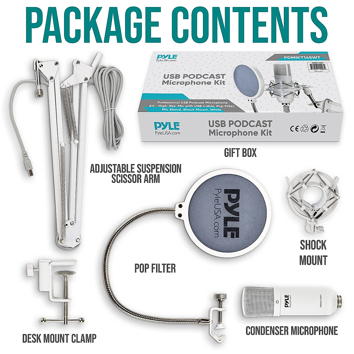 Pyle USB Condenser Microphone Streaming Kit - Professional Computer/Mac Mic Audio Cardioid Boom with Adjustable Arm Stand & Pop Filter for Podcast, Gaming, Studio, YouTube