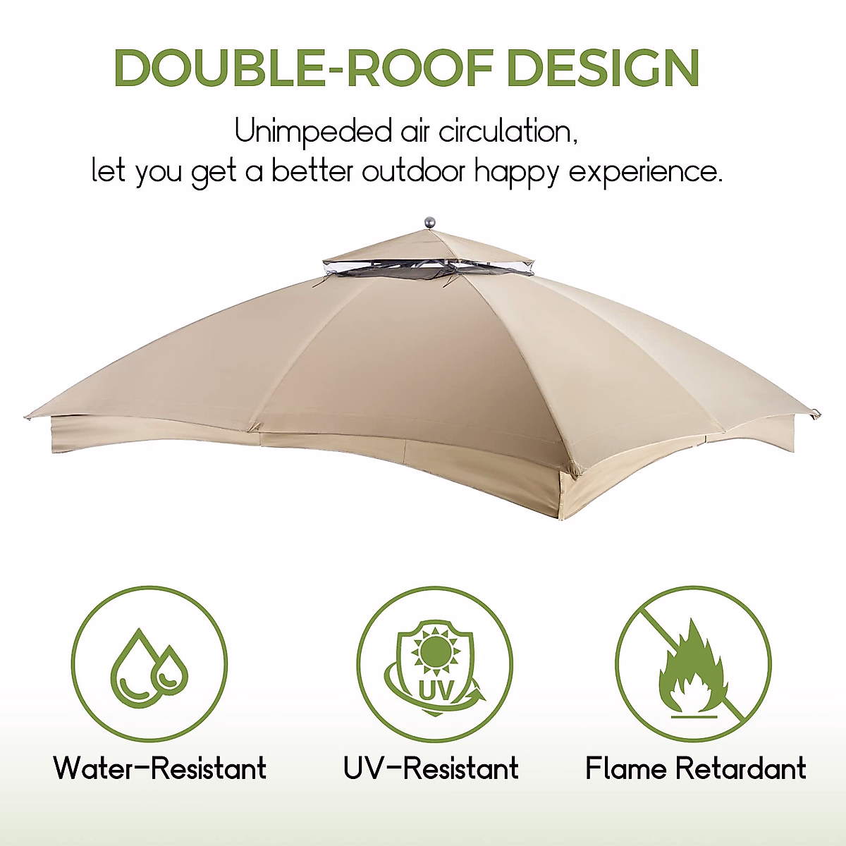 EasyLee 10x12 Gazebo Replacement Canopy, Double Teir Sunshade Polyester Soft Top Cover 10'x12' Gazebo #GF-12S004B-1(Beige)