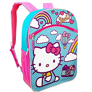 Hello Kitty Backpack for Girls - Bundle with 16” Hello Kitty School Backpack with Front Pocket, Hello Kitty Stickers, More | Hello Kitty Backpack for School