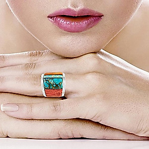 Wide Statement Ring in Sterling Silver Genuine Turquoise & Gemstones (SELECT color) (Multi, 8)