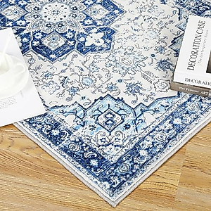 GlowSol Washable Area Rug 9x12 Boho Floral Non-Slip Rugs Vintage Low Pile Carpet Medallion Rugs for Living Room Bedroom Dining Room Office,9x12