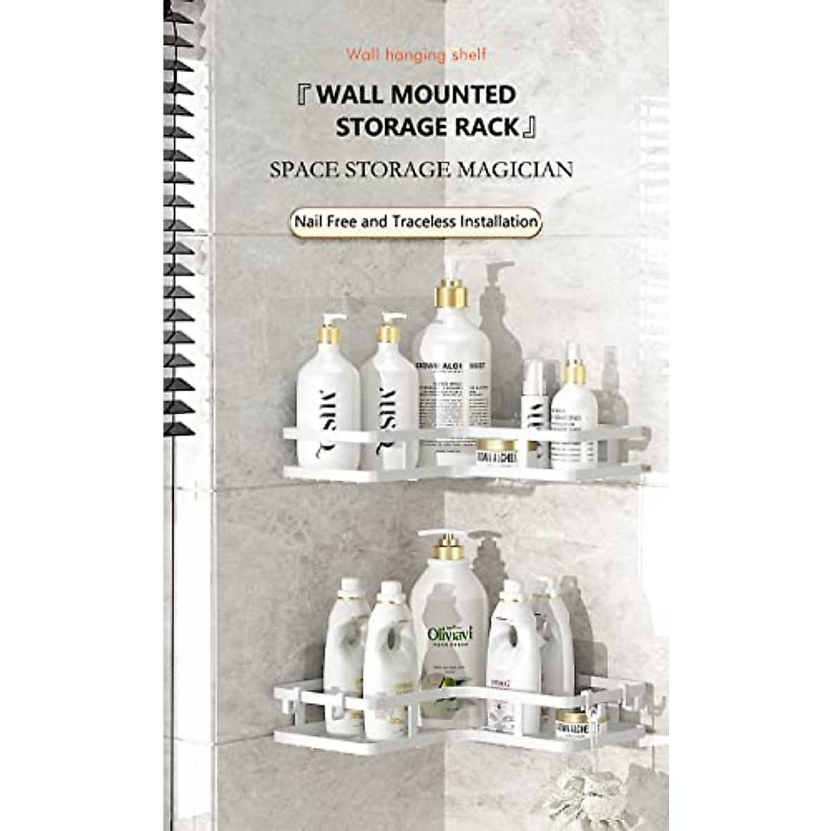 Corner Shower Caddy Shelf,Strong Adhesive Stainless Steel Shower Shelves No Drilling(2 Pack), Rustproof Stainless Steel Bathroom Wall-mounted Shower Organizer for bathroom,dorm and kitchen.(White)