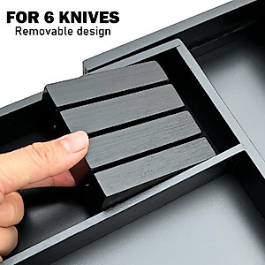 ZHOMA Bamboo Expandable Kitchen Drawer Organizer for Utensils Holder - Silverware Organizer/Utensil Holder and Cutlery Tray with Grooved Drawer Dividers - Black