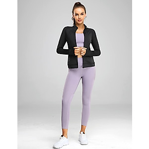 Locachy Women's Slim Fit Stretchy Athletic Workout Lightweight Full Zip Sports Jacket with Pockets Black S