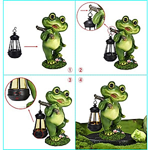 CFFOWNUG Frog Garden Decoration with Solar Lantern,Resin Solar Frog Statue with Solar Lights Outdoor Garden Frog Decor for Pathway Yard Lawn Patio Decorations