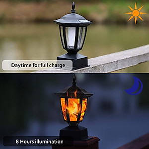 Dynaming Solar Flame Post Lights Outdoor, Solar Powered Lamps Fence Post Cap Lights, Flickering Flame LED Lantern Decorative Waterproof for Garden Deck Patio, Fit 4x4, 5x5 or 6x6 Wooden Posts, 2 Pack