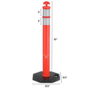 Goplus 45" Delineator Post Cone, 6 Pack Traffic Cone Safety Barrier with 4" Reflective Collars, 10lbs Octagonal Rubber Base, Perfect as Parking Posts, Construction Cones, Street Stanchions