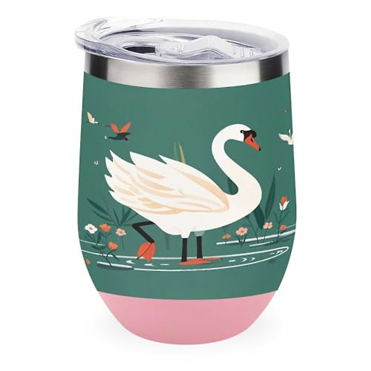 OPTKSNCU 304 Stainless Steel Insulated Cup with Lid, Ancient Flower Swan Print Durable, And Easy to Clean – Ideal for Home, Office, And Gift Giving