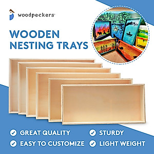 Unfinished Wood Nesting Trays, Set of 6 Wooden Crafting Trays, for Serving, Organizing, DIY Décor, and Play Tray, by Woodpeckers