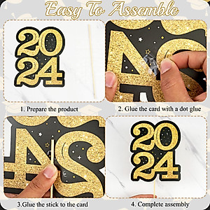 kockuu 36pcs Black Gold Graduation Decorations for Class of 2024 - Black Gold Double Sided Graduation Table Centerpieces Sticks with LED String Light for College High School Grad Party Decor Supply