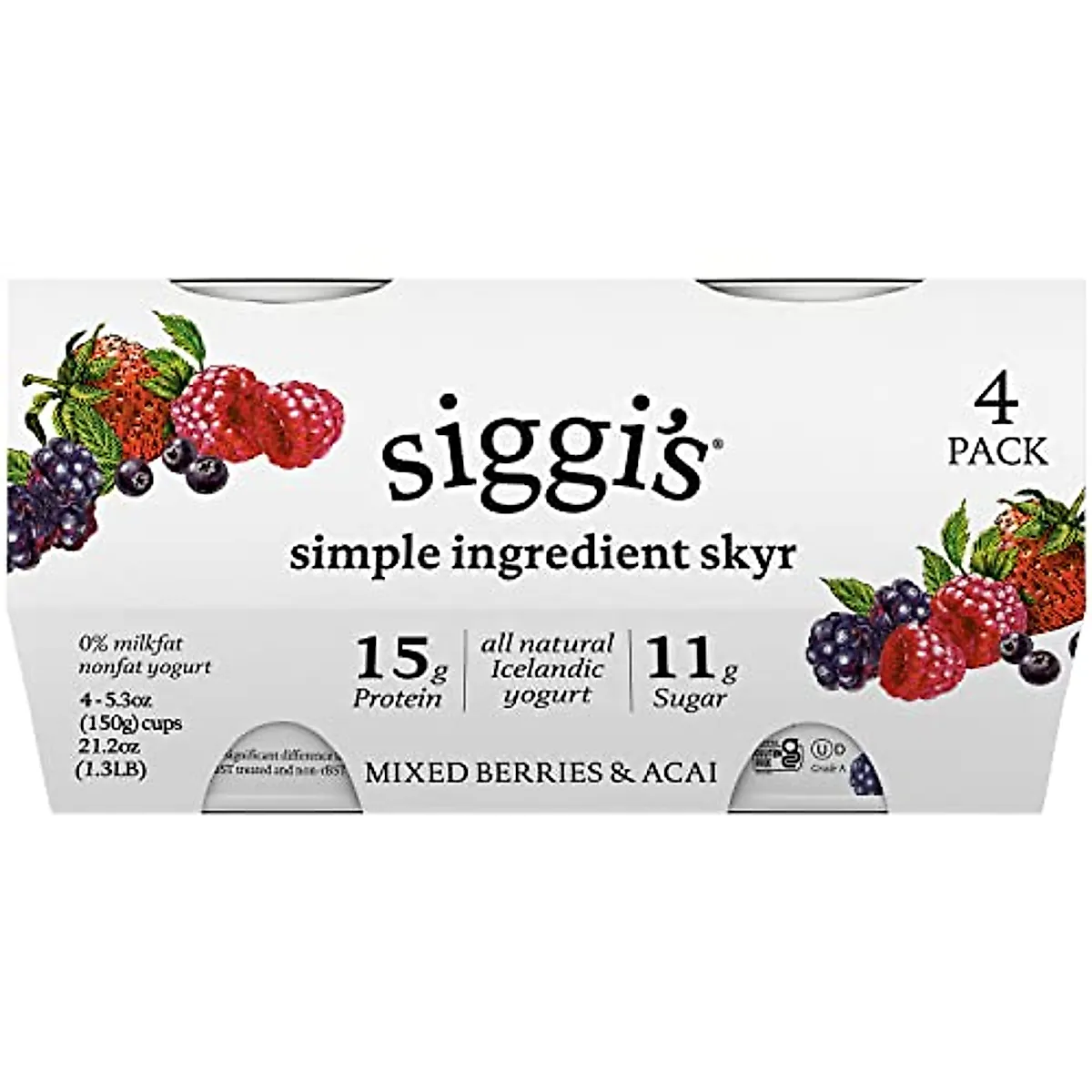 Siggi's Mixed Berries & Acai Non Fat Yogurt 4 Pack, 21.2 OZ