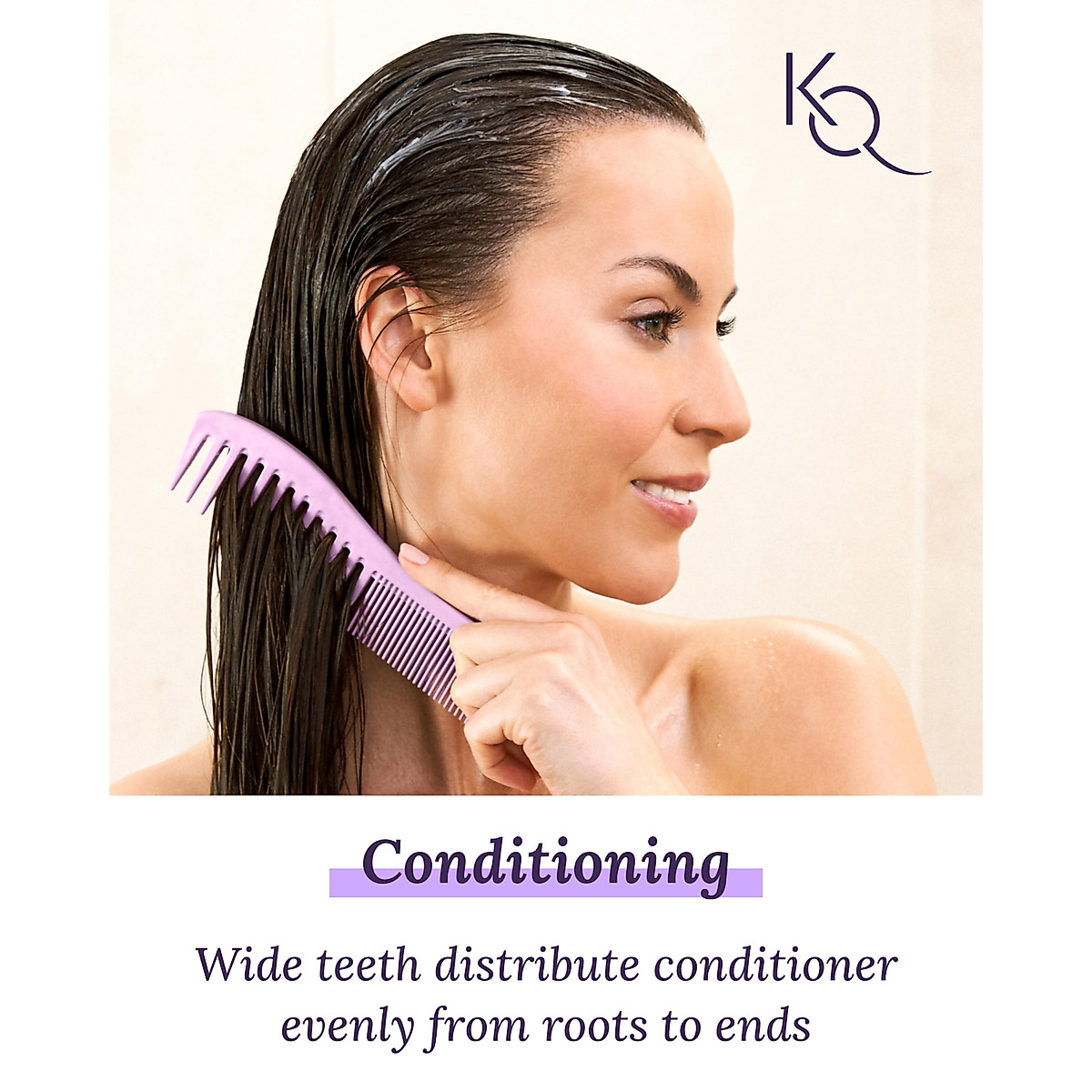 Detangling Hair Comb for Women - 2-Sided Gentle Styling Comb With Wide and Fine Teeth - Conditioning and Detangling Comb for Thin, Thick, Curly, Straight, and All Other Womens Hair Types by Keranique