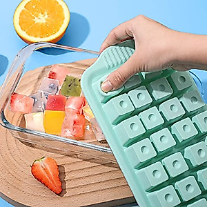JBYAMUS Ice Cube Trays with Lid, 2 Pack Ice Cube Trays for Freezer, Hard Frame Design is Easy to Pick up Without Deforming and Spilling, Soft Silicone Base, Easy to Release and BPA Free. (Green)